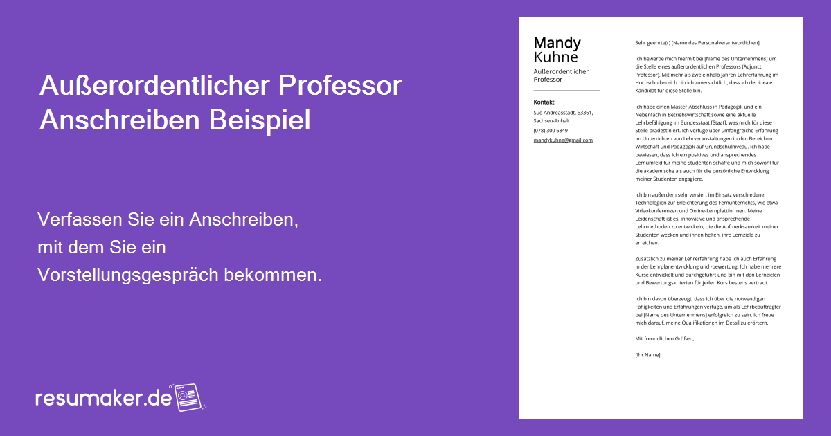 Außerordentlicher Professor Anschreiben Beispiel für 2024