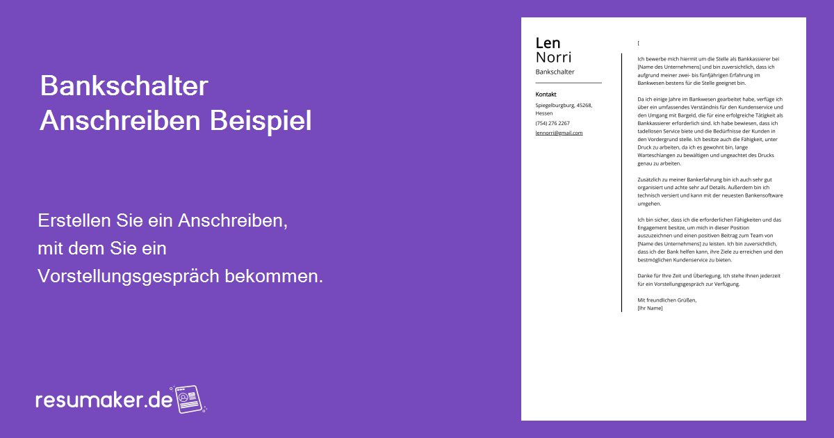 Bankschalter Anschreiben Beispiel für 2024