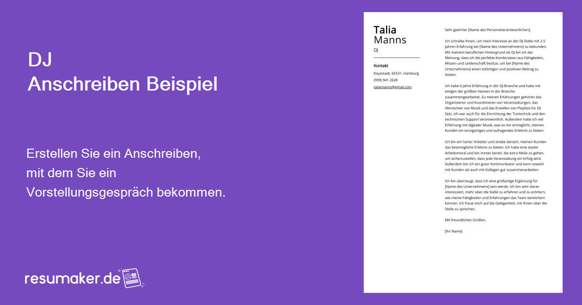 DJ Anschreiben Beispiel für 2024