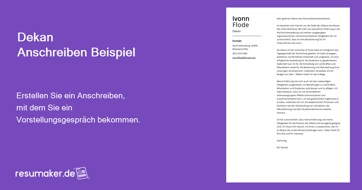 Dekan Anschreiben Beispiel für 2024