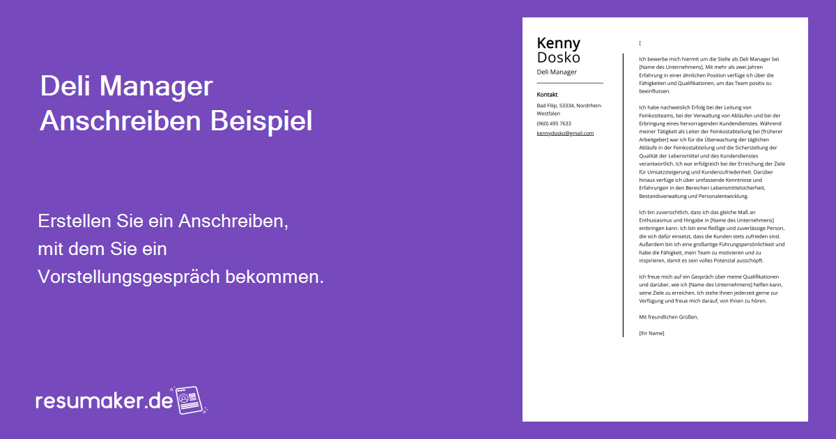 Deli Manager Anschreiben Beispiel für 2024