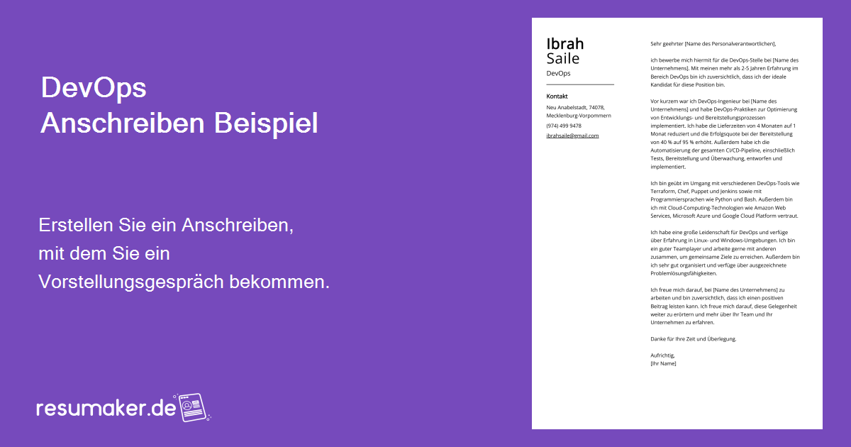 DevOps Anschreiben Beispiel für 2024