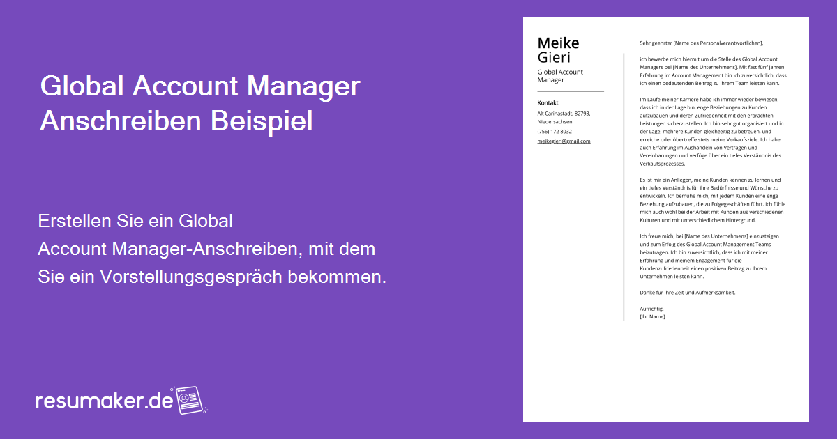 Anschreiben Global Account Manager: Muster & Leitfaden (Einstiegs- und ...