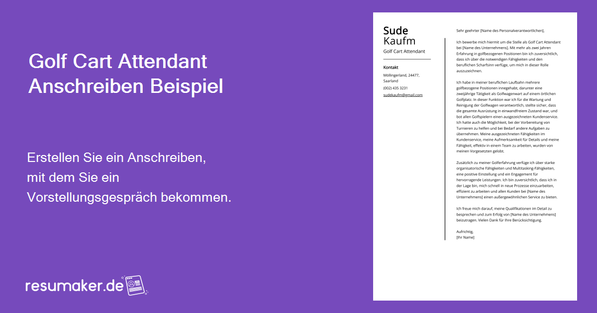 Anschreiben Golf Cart Attendant: Muster & Leitfaden (Einstiegs- und ...