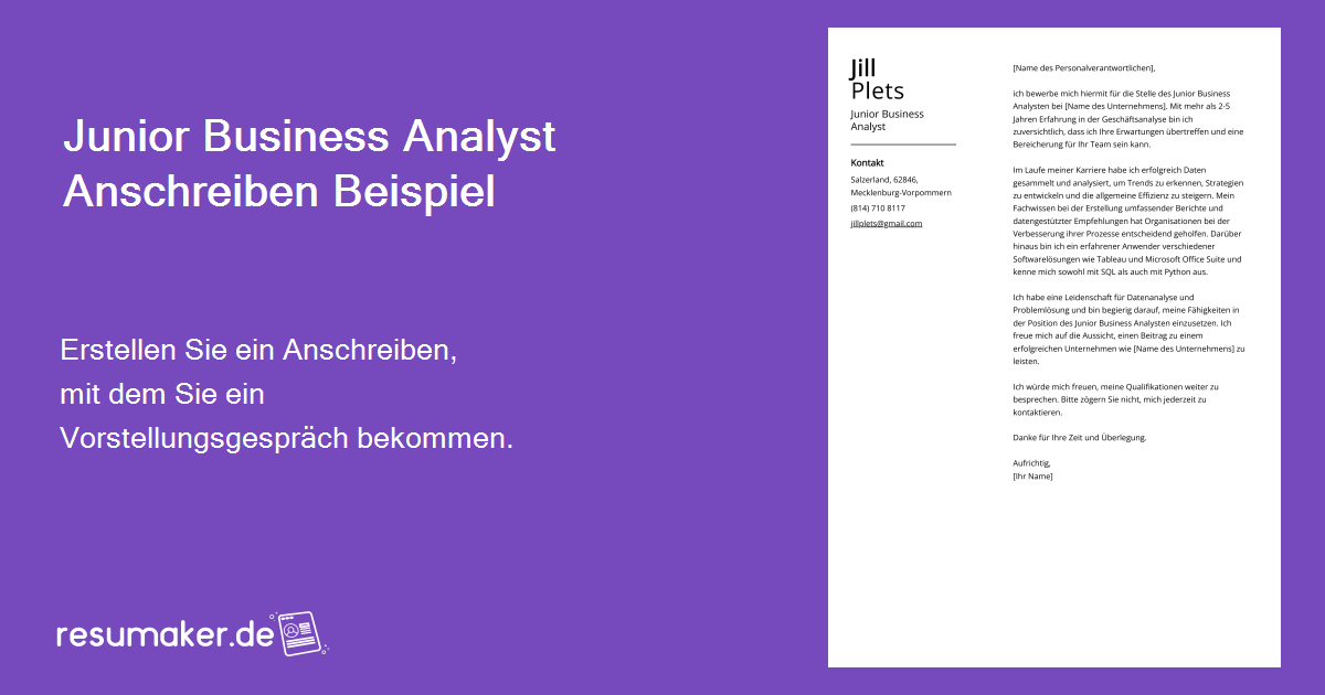 Anschreiben Junior Business Analyst: Muster & Leitfaden (Einstiegs- und ...