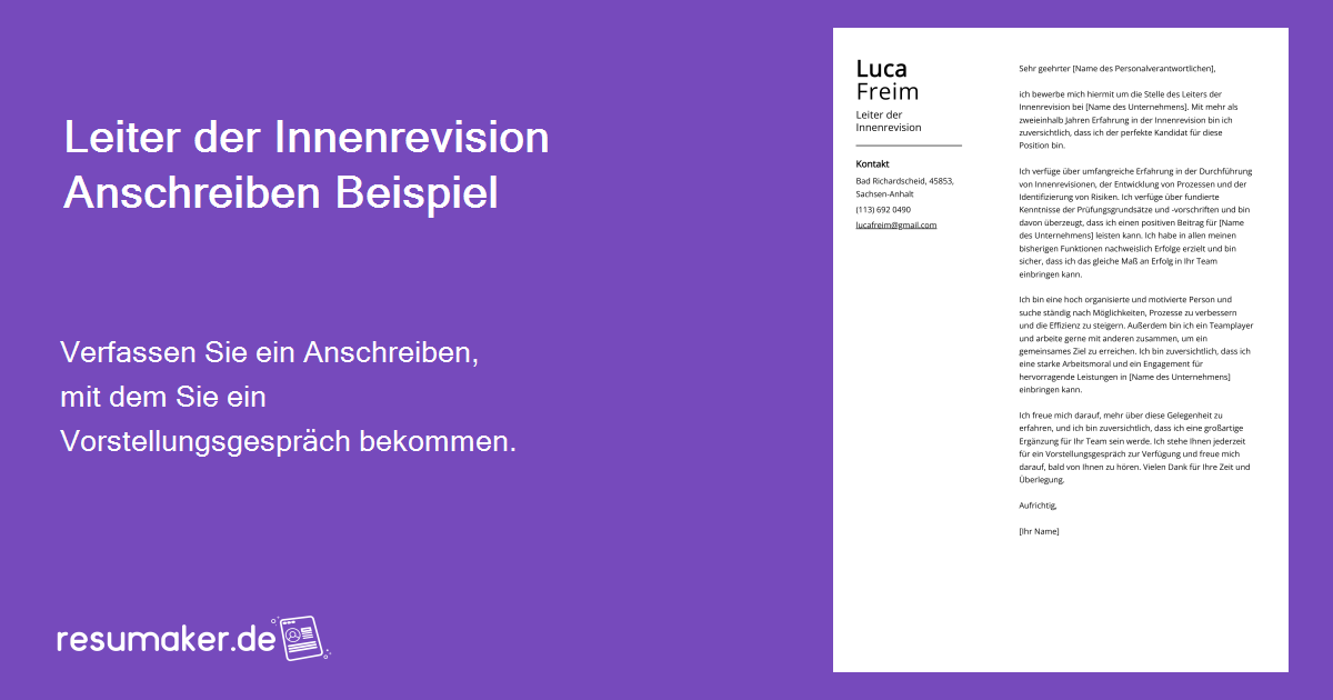 Anschreiben Leiter der Innenrevision: Muster & Leitfaden (Einstiegs ...