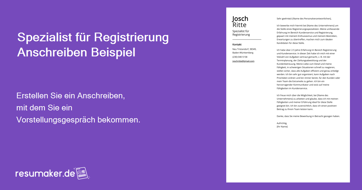 Spezialist für Registrierung Anschreiben Beispiele (Vorlage & 20+ Tipps)