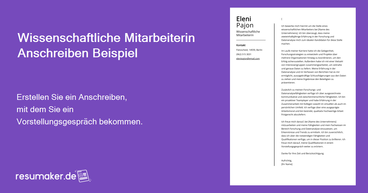 Wissenschaftliche Mitarbeiterin Anschreiben Beispiele (Vorlage & 20+ Tipps)