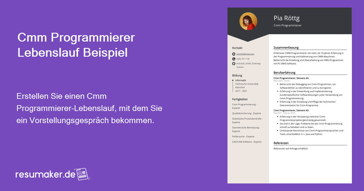 Cmm Programmierer Lebenslauf Beispiel für 2024