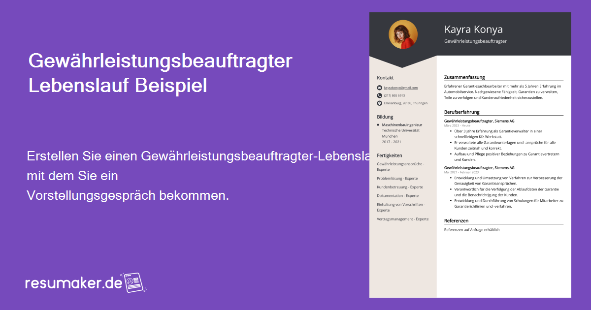 Gewährleistungsbeauftragter Lebenslauf Beispiele & Leitfaden