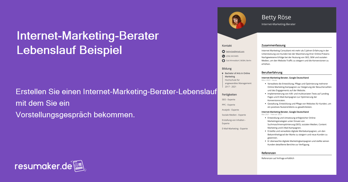 Lebenslauf (Internet Marketing Consultant): Muster & Leitfaden ...